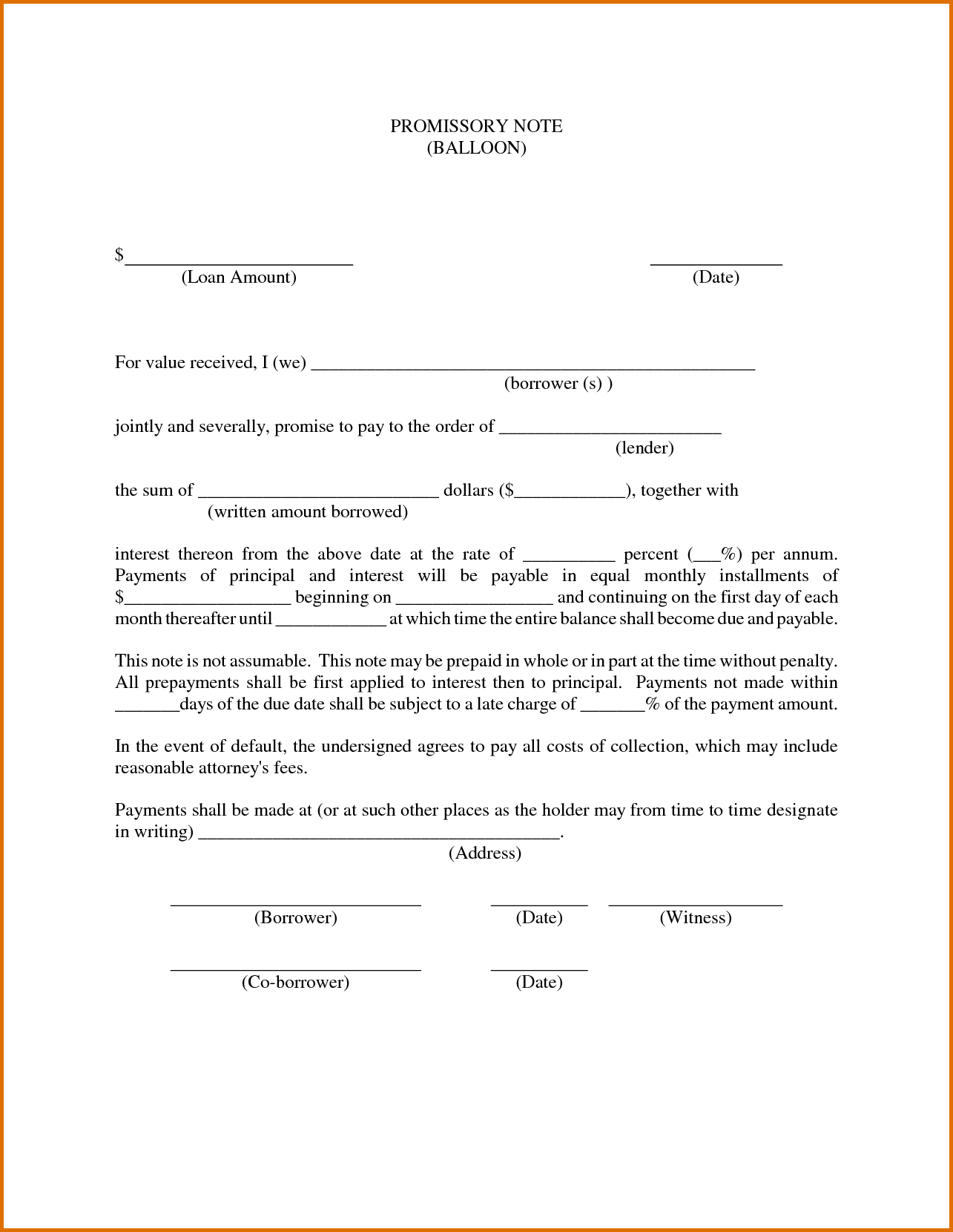 Free Printable Promissory Note For Personal Loan
