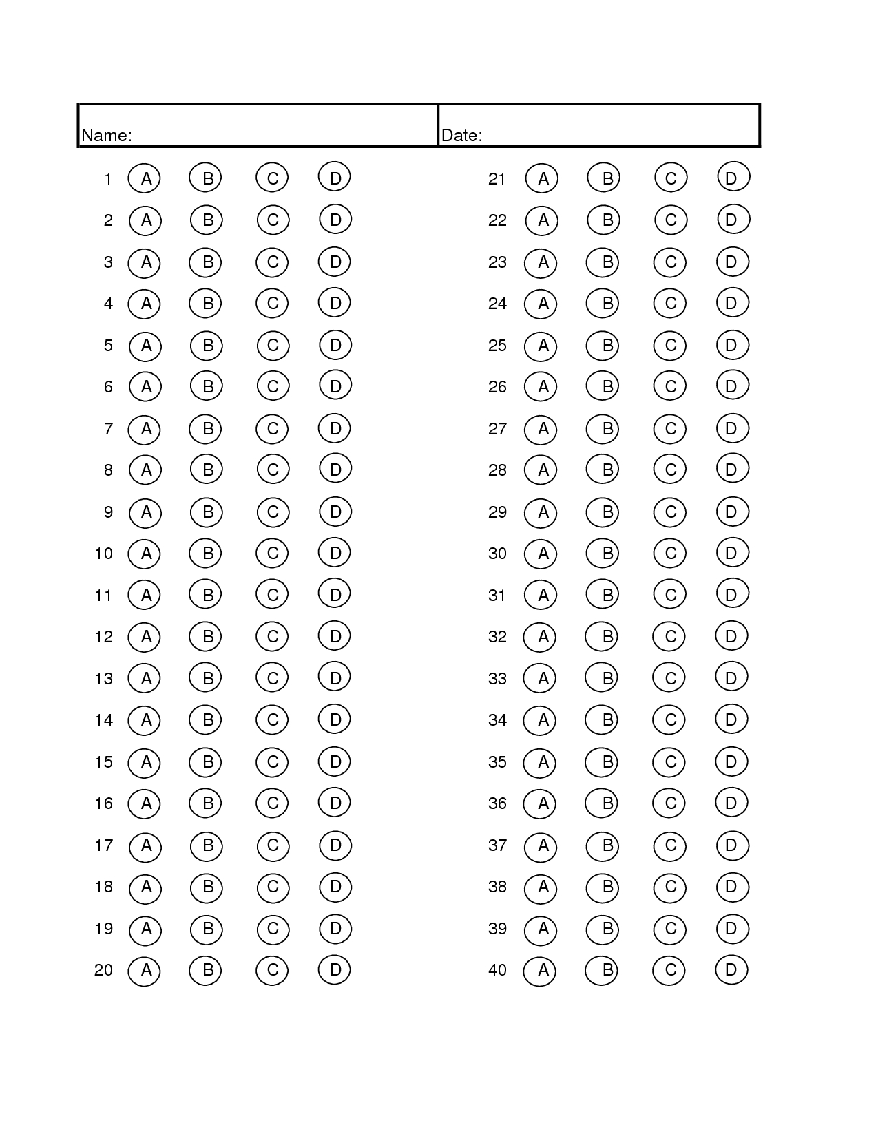 Test Answer Sheet Template Free Nisma Info