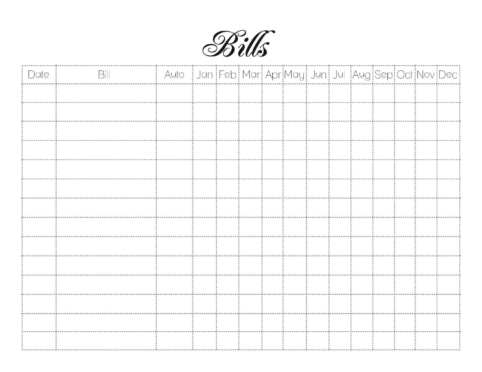 Free Printable Monthly Bill Checklist