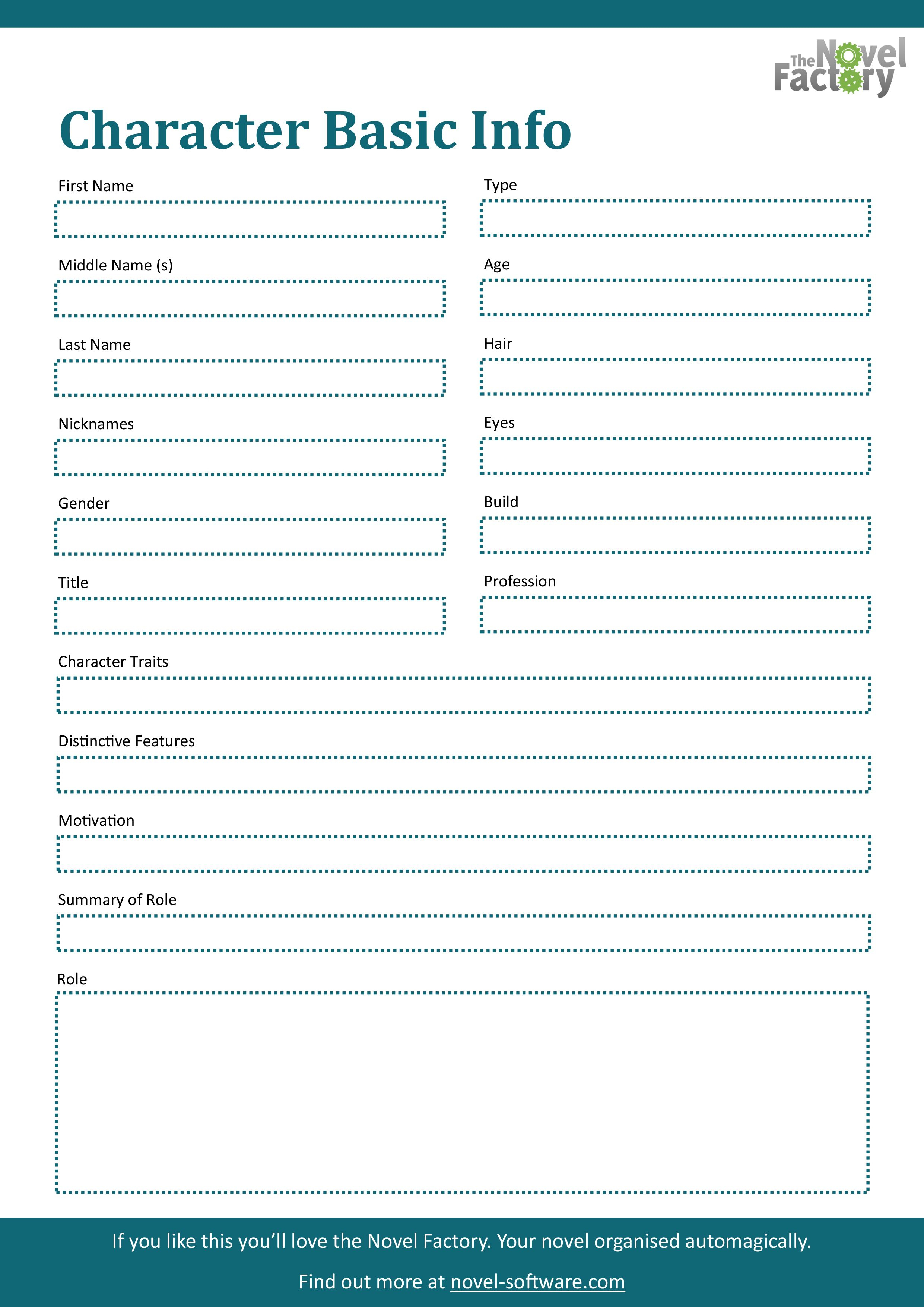 Fiction Writers Character Chart Follow The Link To See All 5 Pages 