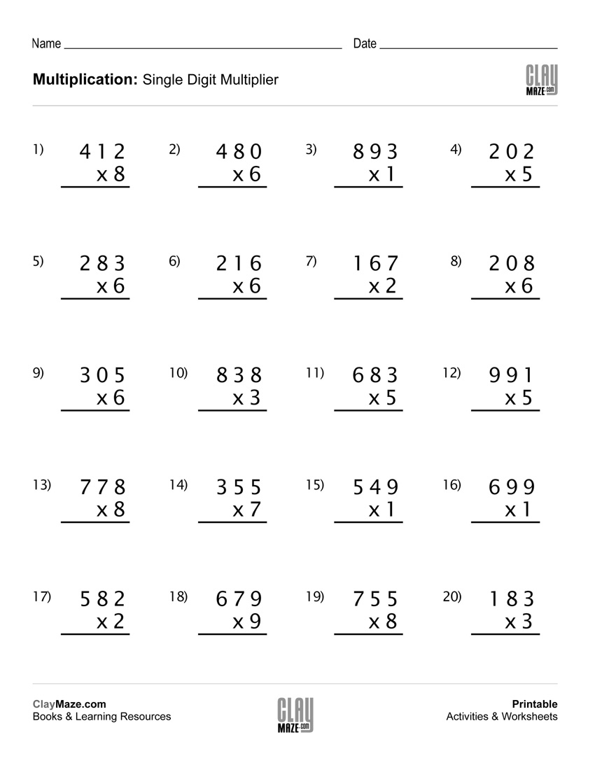 Multiplication With 3 Digits And Single Digit Multiplier Set 1 Free