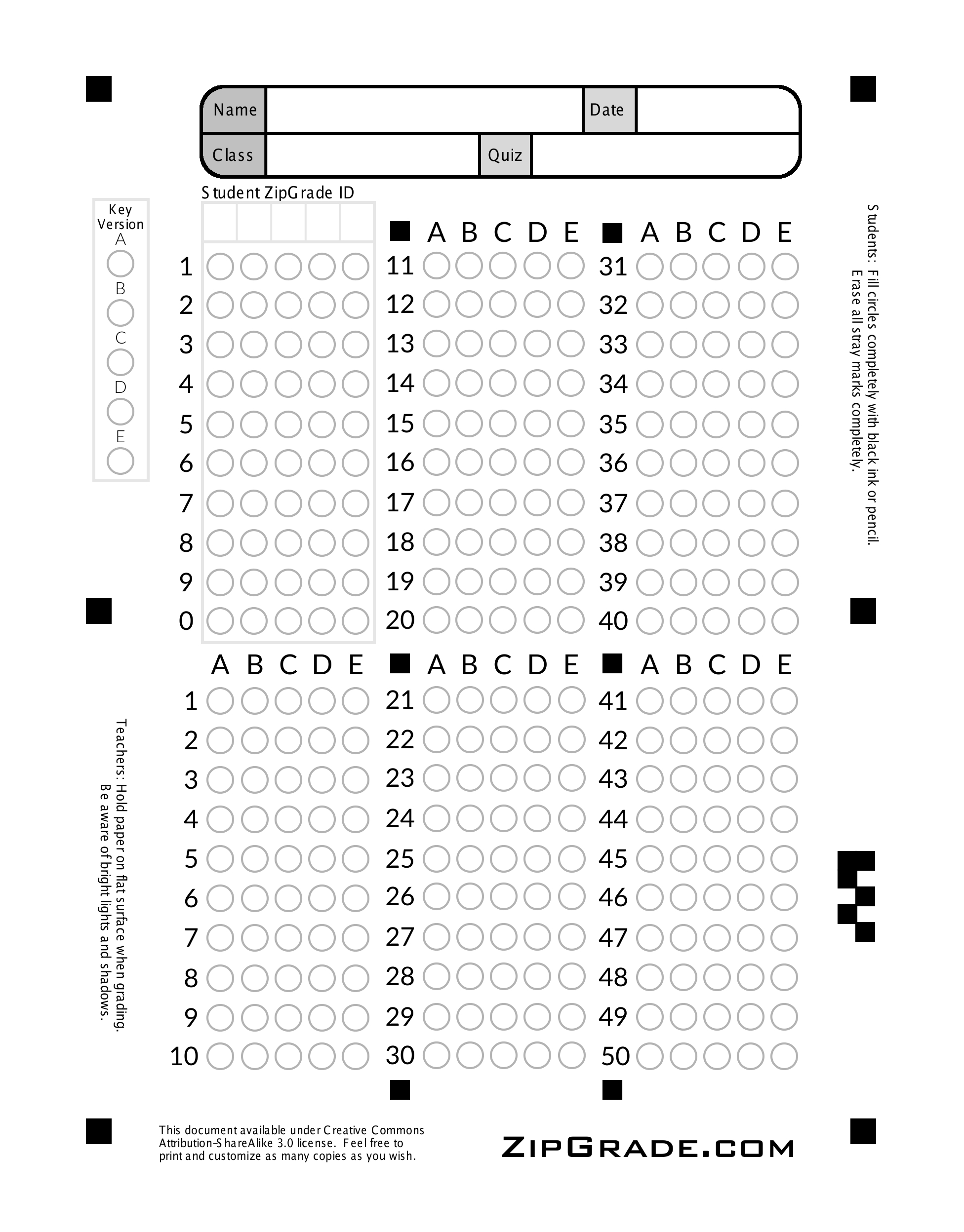 Printable Blank Answer Sheet Template